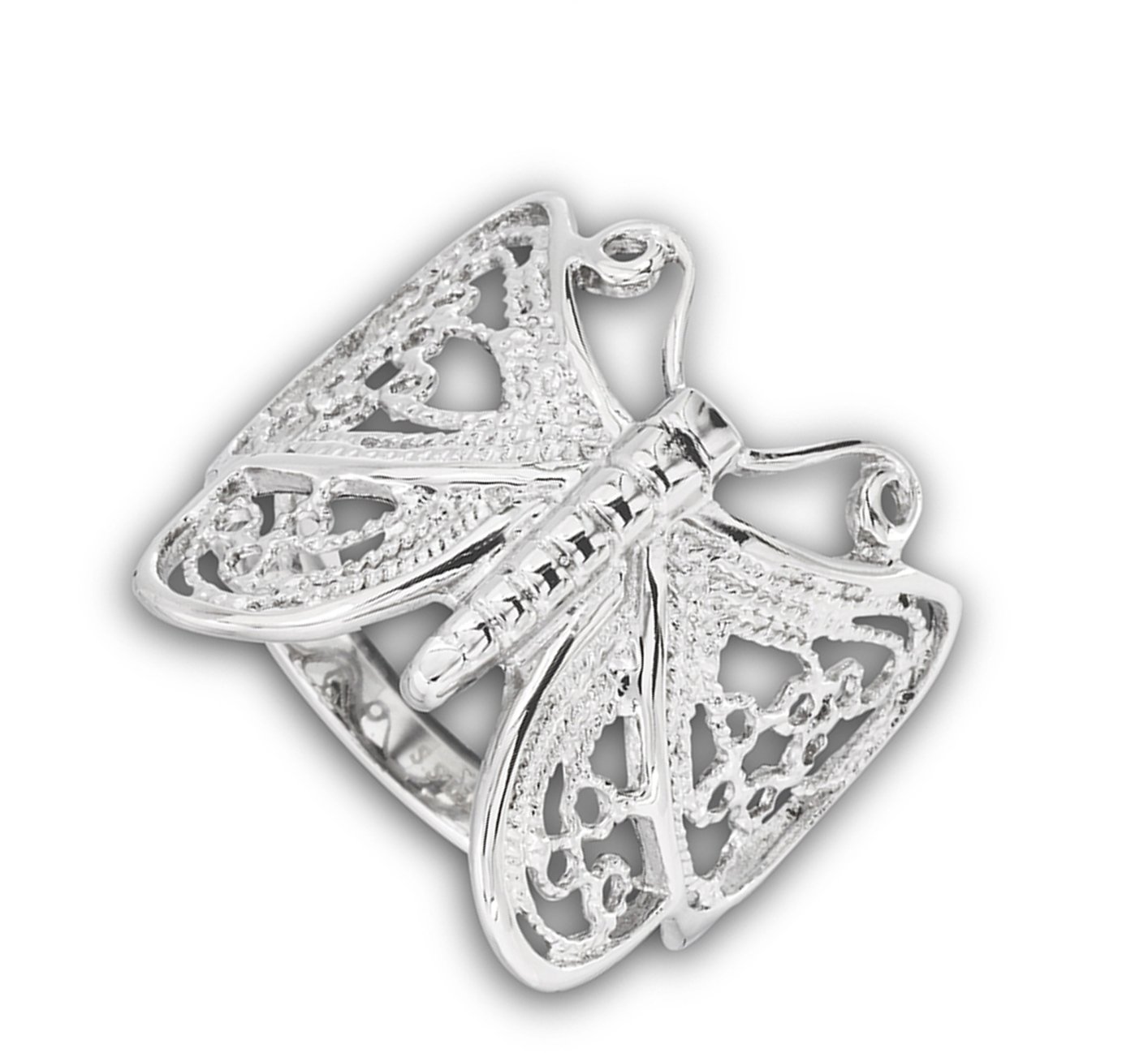 High Polish Filigree Butterfly Ring Stainless Steel Animal Wings Band Size 9