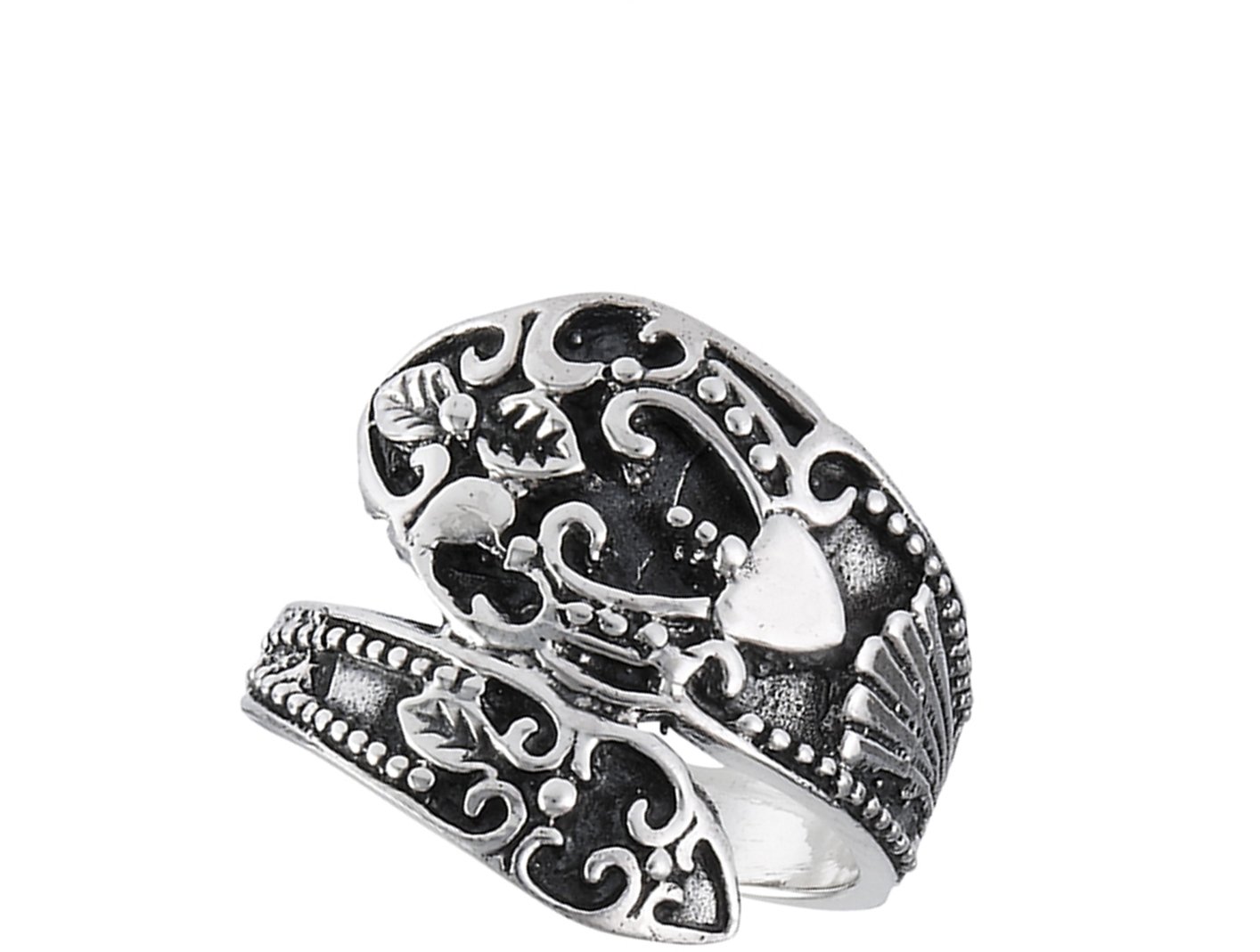 Oxidized Vintage Filigree Heart Spoon Ring Sterling Silver Thumb Band Size 8