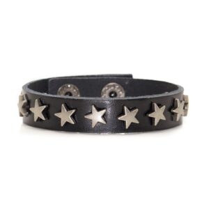 xusamss hip hop alloy star wristband leather cuff bracelet,7.5inches