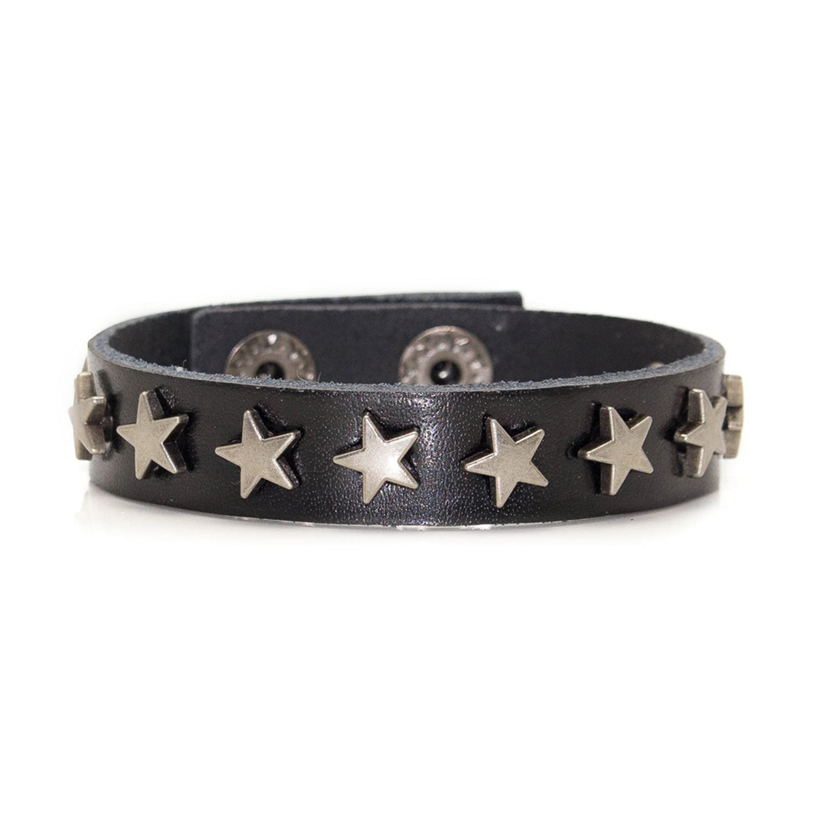 Xusamss Hip Hop Alloy Star Wristband Leather Cuff Bracelet,7.5inches