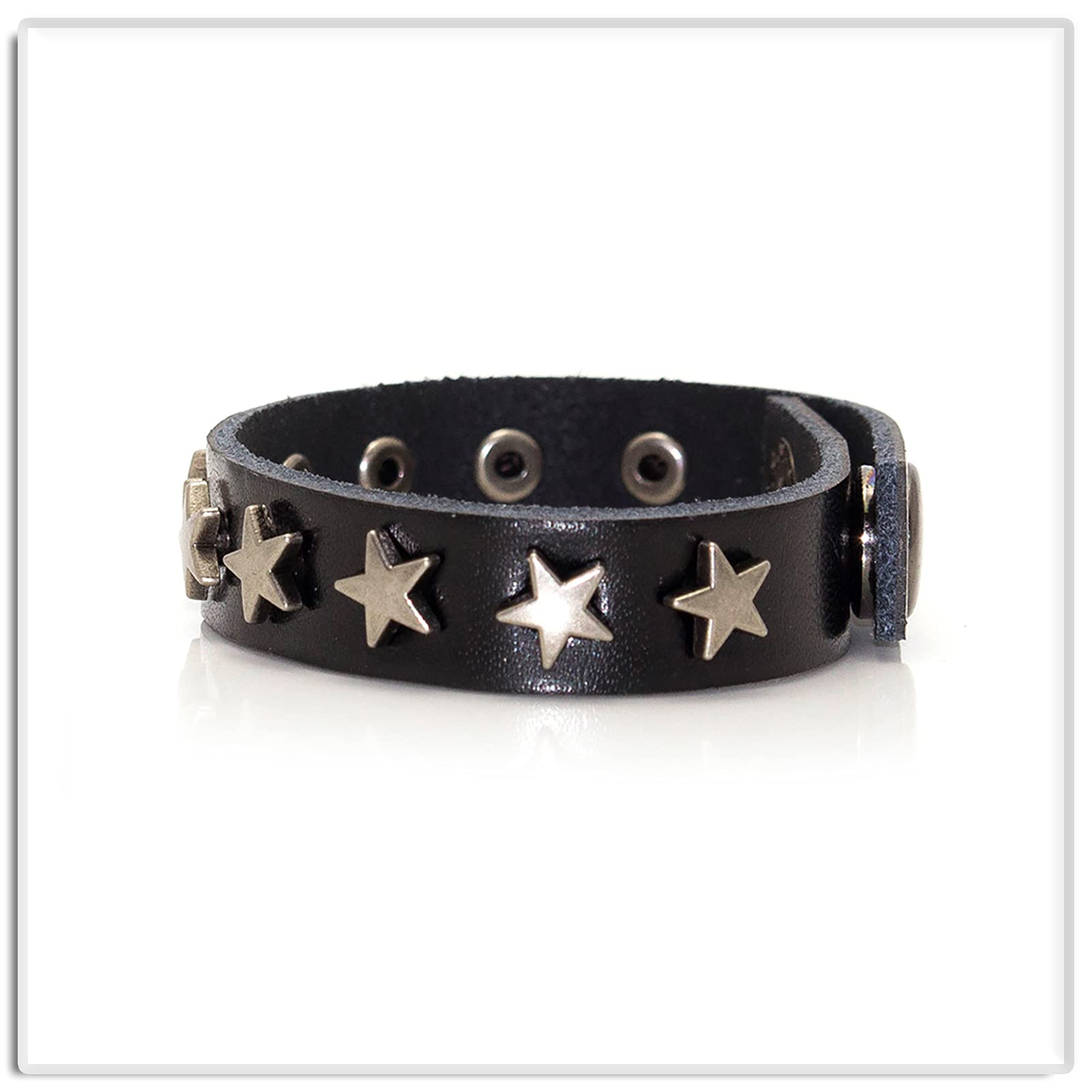 Xusamss Hip Hop Alloy Star Wristband Leather Cuff Bracelet,7.5inches