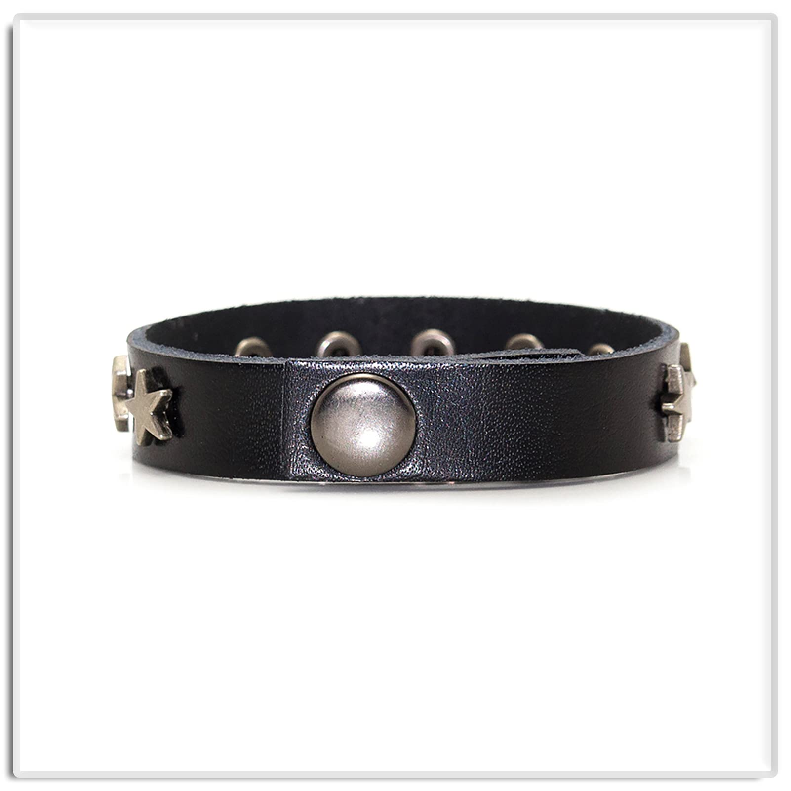 Xusamss Hip Hop Alloy Star Wristband Leather Cuff Bracelet,7.5inches