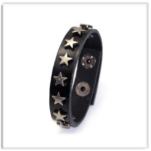 Xusamss Hip Hop Alloy Star Wristband Leather Cuff Bracelet,7.5inches