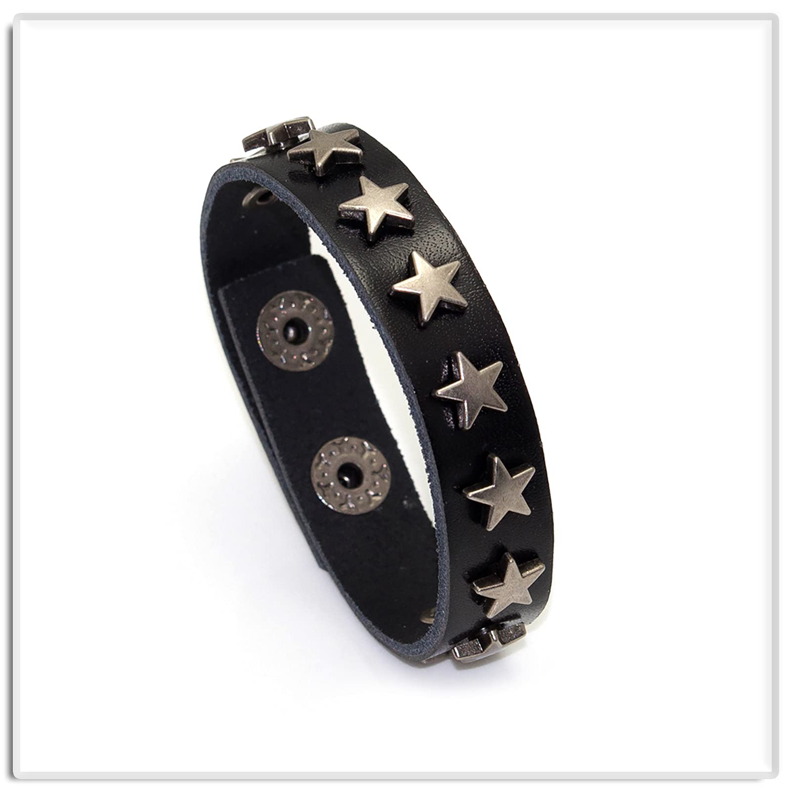 Xusamss Hip Hop Alloy Star Wristband Leather Cuff Bracelet,7.5inches