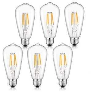 crlight dimmable led edison bulb 4w 2700k warm white, 400lm 40w incandescent equivalent vintage st64 / st21 e26 clear glass led filament bulbs, pack of 6