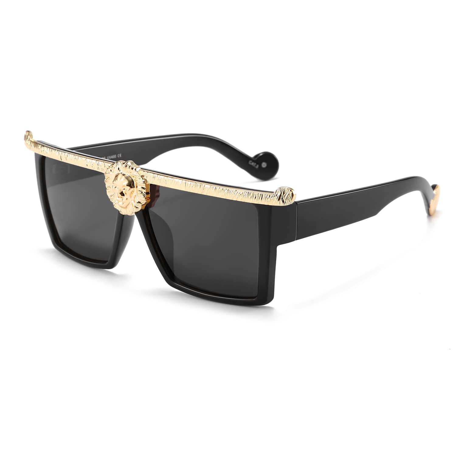 Dollger Square Flat Top Millionaire Hip Hop Luxury Sunglasses for Women Mens Shades(Black Lens+Gold Frame)