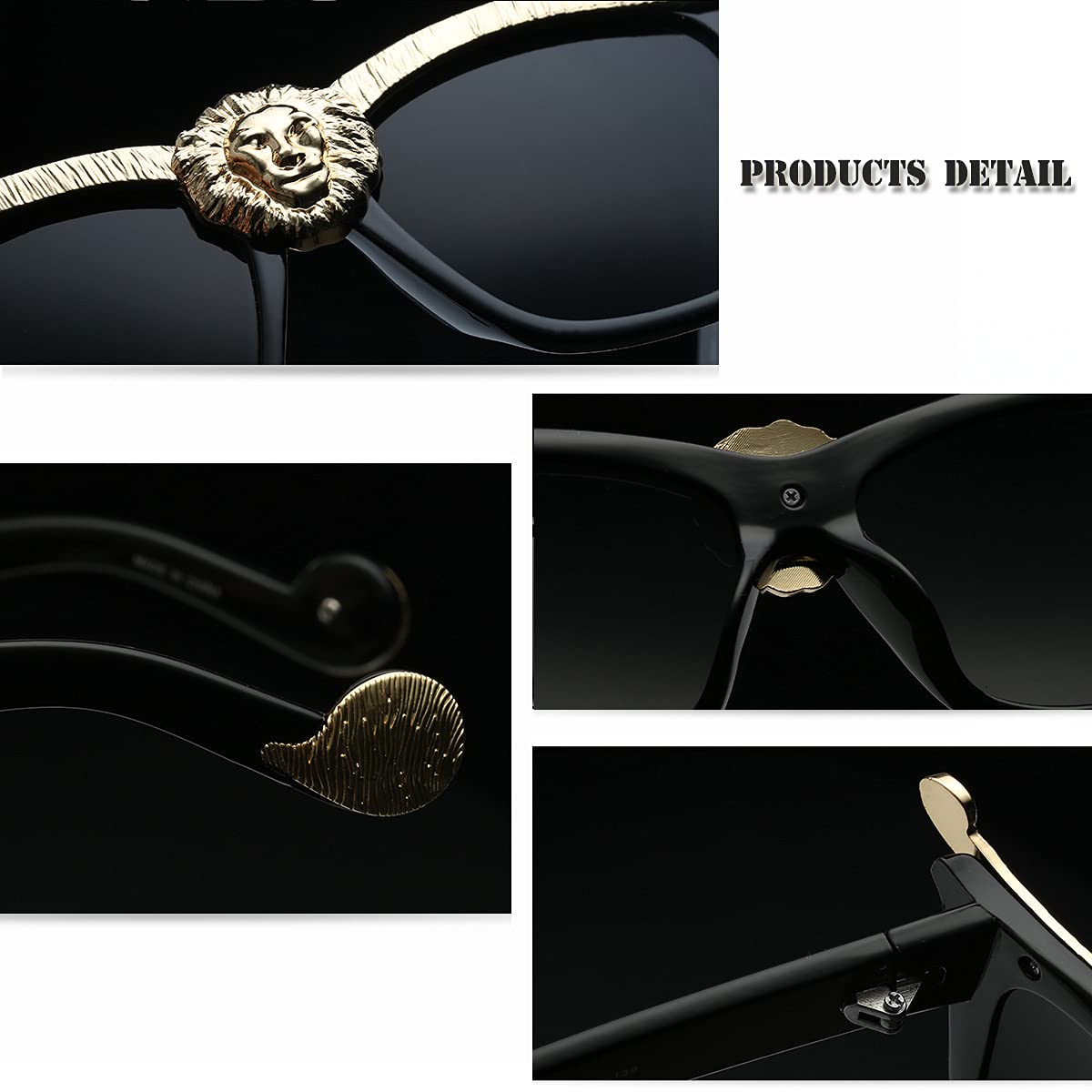 Dollger Square Flat Top Millionaire Hip Hop Luxury Sunglasses for Women Mens Shades(Black Lens+Gold Frame)