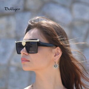 Dollger Square Flat Top Millionaire Hip Hop Luxury Sunglasses for Women Mens Shades(Black Lens+Gold Frame)