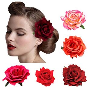 dreshow 5 pcs rose hair clip flower bridal hair pins rose brooch floral clips head ornament wedding hair accessories flamenco dancer hair clip for women girls