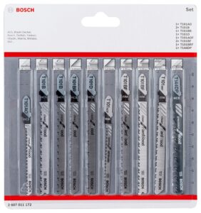 bosch professional 10-piece jigsaw blades set clean (for wood and laminate, accessories for jigsaw with t-shank holder)