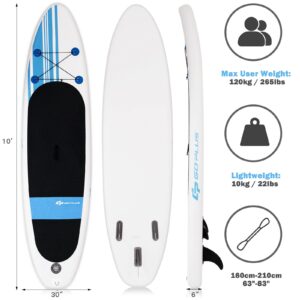 Goplus Inflatable 10' StandUp Paddle Board Package w/ Leash Fin Adjustable Paddle Pump Kit Carry Backpack, 6" Thick