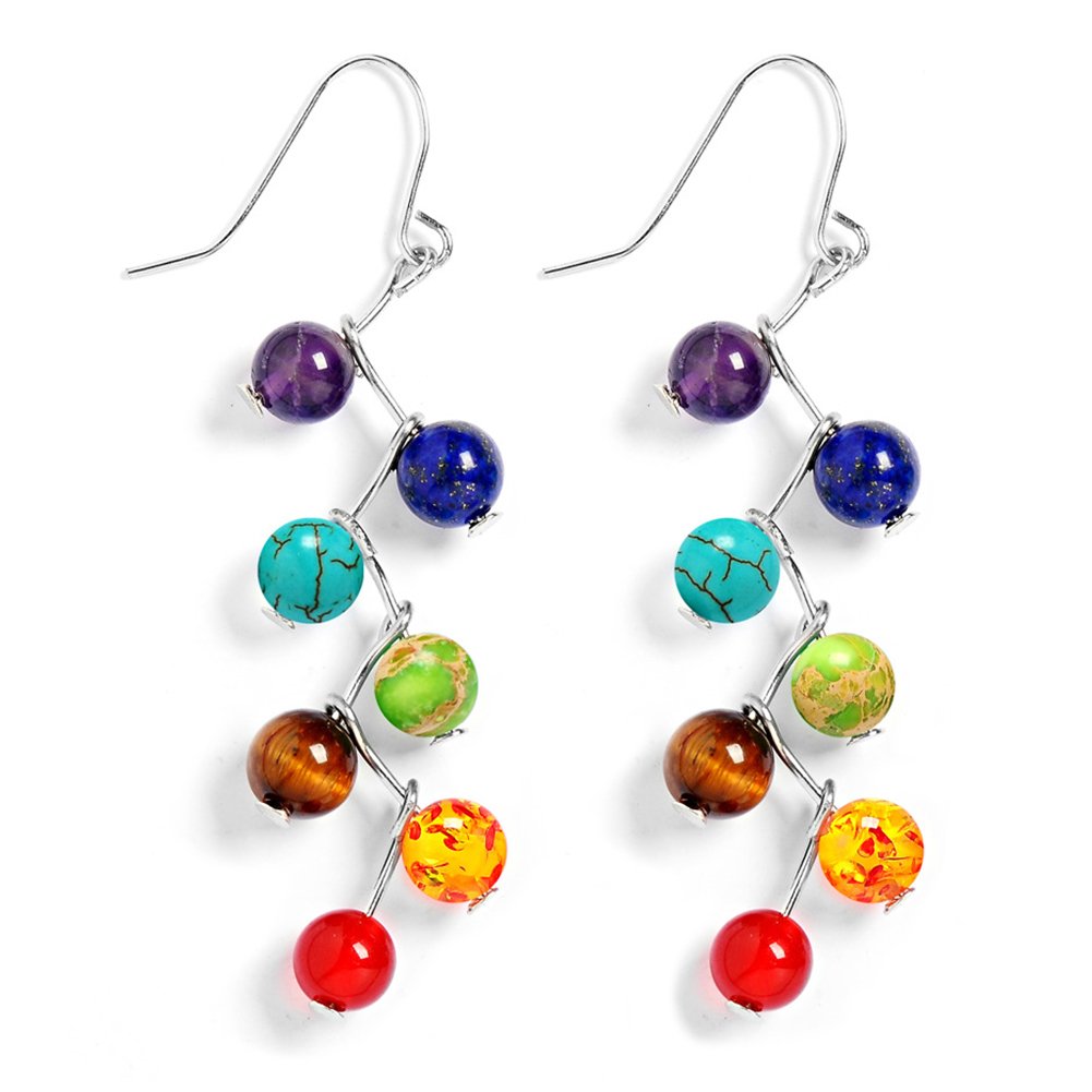 Jauxin 7 Chakra 6MM Bead Stanless Steel Hook Healing Engery Earrings for Women Girls