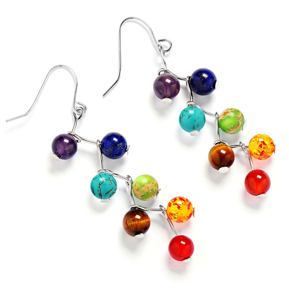 Jauxin 7 Chakra 6MM Bead Stanless Steel Hook Healing Engery Earrings for Women Girls