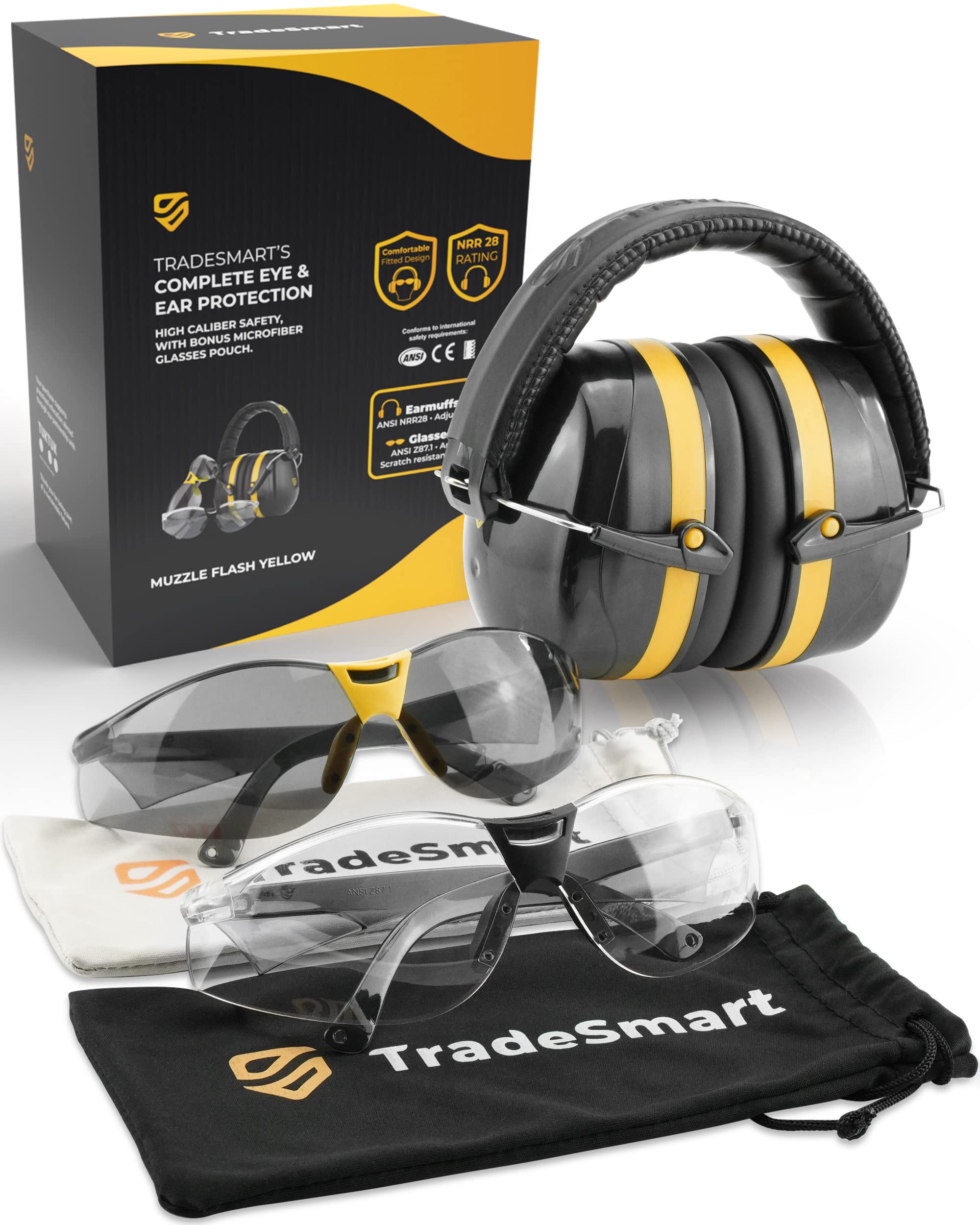 TradeSmart High-Performance Earmuffs for Shooting Range & Shooting Eye Protection Glasses + Firearm Confidence Course Included