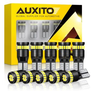 auxito 194 led light bulb 6000k white 168 2825 w5w t10 wedge 24-smd 3014 chipsets led replacement bulbs error free for car interior dome map door license courtesy dash lights, pack of 10