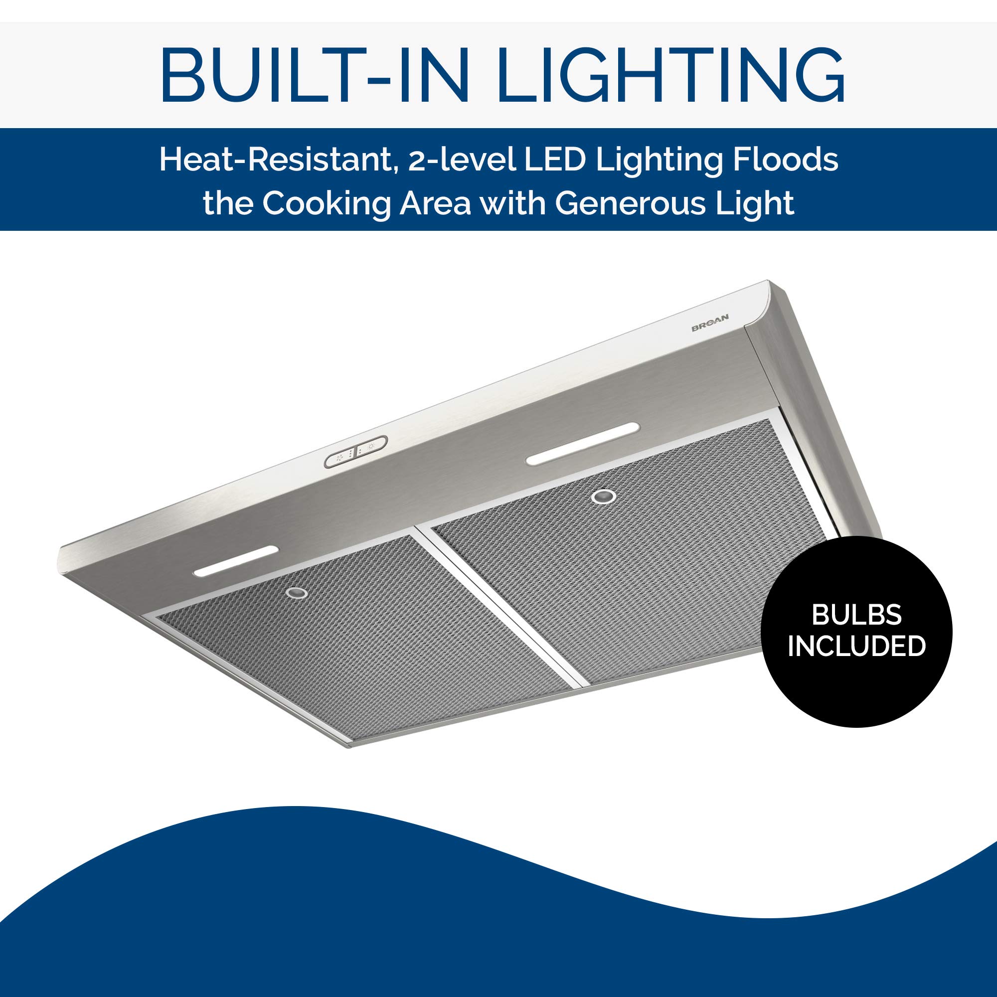 Broan-NuTone BKDB136SS LED Sahale 36-inch Under-Cabinet 4-Way Convertible Range Hood with 3-Speed Exhaust Fan and Light, Stainless Steel