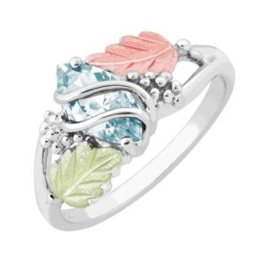 marquise synthetic aquamarine march birthstone wrap ring, sterling silver, 12k green and rose black hills gold size 8.5