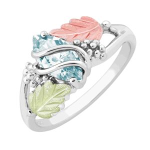 Marquise Synthetic Aquamarine March Birthstone Wrap Ring, Sterling Silver, 12k Green and Rose Black Hills Gold Size 8.5