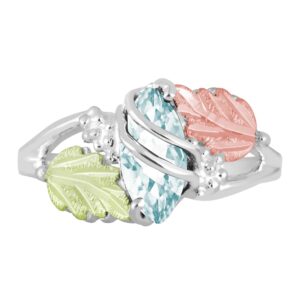 Marquise Synthetic Aquamarine March Birthstone Wrap Ring, Sterling Silver, 12k Green and Rose Black Hills Gold Size 8.5