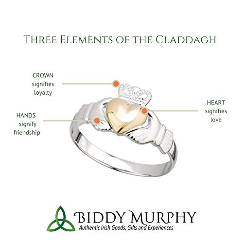 Biddy Murphy, Women's Claddagh Ring, 10K Yellow Gold Heart & 925 Sterling Silver Weave Band, Size 8