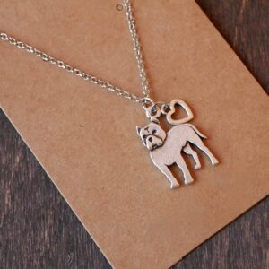 Pitbull Charm Necklace, Pitty Dog Lover Gift, Silver Metal with Heart Pendant on a Chain, Ladies I Love Pit Bull Short Hair