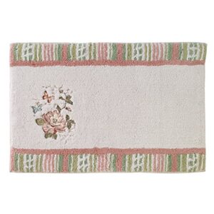 avanti linens - bath mat, cotton bath rug, decorative bathroom decor (butterfly garden collection),white