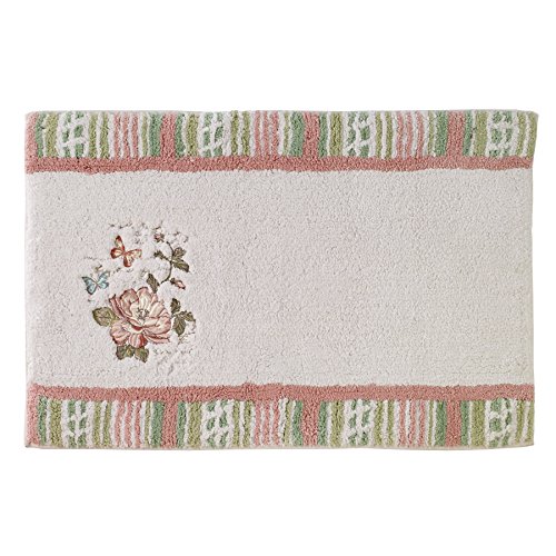 Avanti Linens - Bath Mat, Cotton Bath Rug, Decorative Bathroom Decor (Butterfly Garden Collection),White