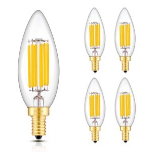 crlight dimmable led candelabra bulb 70w equivalent 700lm, 6 led filaments real 6w led chandelier light bulbs, 3000k soft white, e12 base, b10 candle clear glass decorative bulb, pack of 4