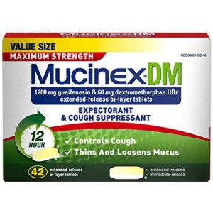 mucinex dm maximum strength 12-hour expectorant and cough suppressant tablets, 42 ct (pack of 4)