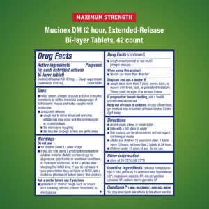 Mucinex DM Maximum Strength 12-Hour Expectorant and Cough Suppressant Tablets, 42 ct (Pack of 4)