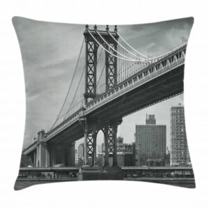 ambesonne new york throw pillow cushion cover, bridge of nyc vintage east river image usa travel top place city photo art print, decorative square accent pillow case, 18" x 18", grey