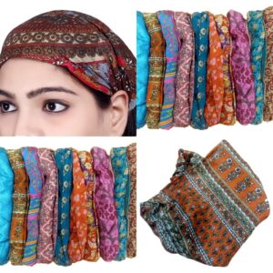 sarjana handicrafts lot 10 pieces womens mens silk headband printed hairband bandana wrap band (multicolored (assorted))