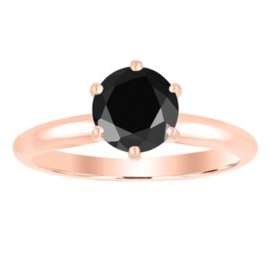 1 1/4 1.25 carat 14k rose gold round black diamond solitaire ring (aaa quality)