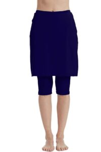 micosuza womens skirted swim capris sun protective upf 50+ swimming tight with attached skirt sport leggings navy