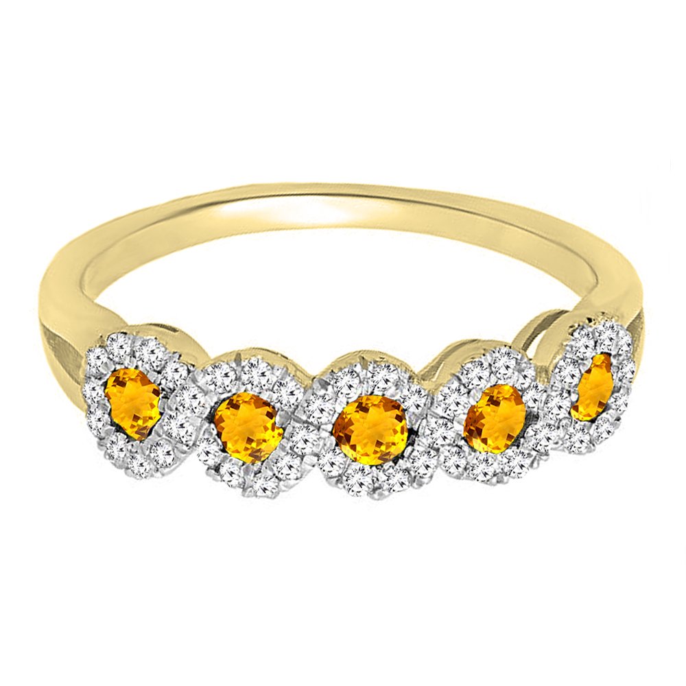 Dazzlingrock Collection Round White Diamond & Citrine Wedding Stackable Band in 10K Yellow Gold, Size 8