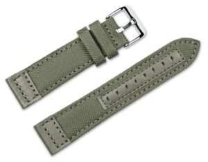 debeer nylon watch band - nylon canvas with leather trim - olive - 22mm