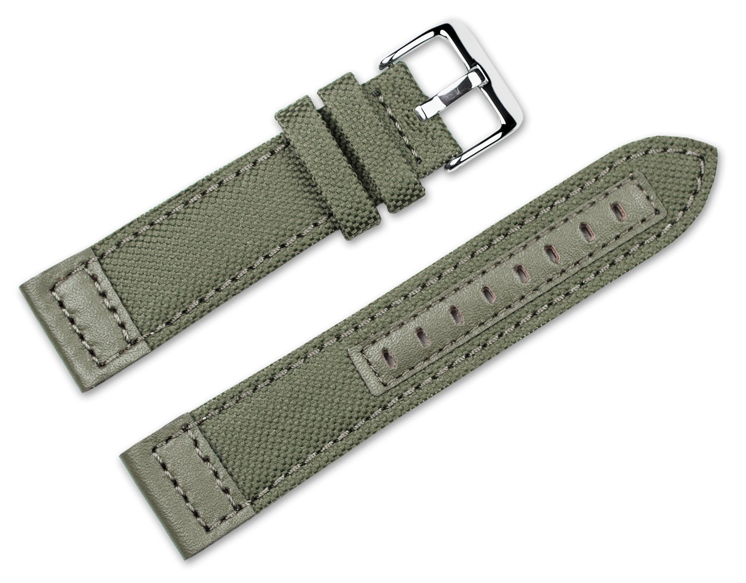 deBeer Nylon Watch Band - Nylon Canvas with Leather Trim - Olive - 22mm