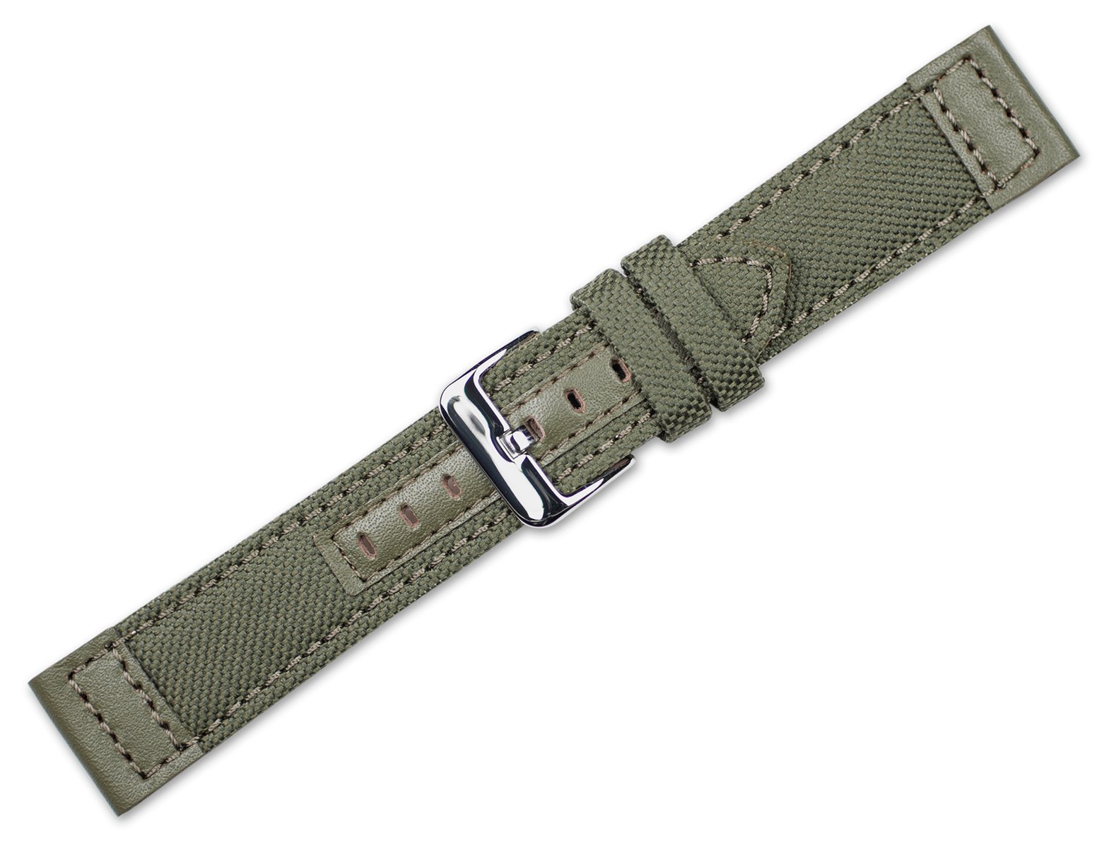 deBeer Nylon Watch Band - Nylon Canvas with Leather Trim - Olive - 22mm