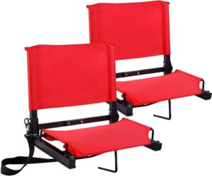 ohuhu stadium seats with back support bleacher chairs with backrest portable bleacher seat with shoulder straps and hook for sports events baseball soccer kayak boat, red