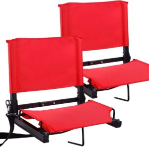 Ohuhu Stadium Seats with Back Support Bleacher Chairs with Backrest Portable Bleacher Seat with Shoulder Straps and Hook for Sports Events Baseball Soccer Kayak Boat, Red