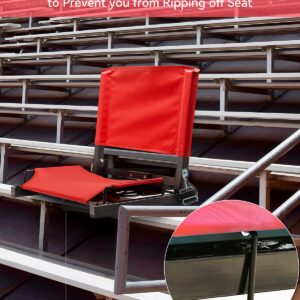 Ohuhu Stadium Seats with Back Support Bleacher Chairs with Backrest Portable Bleacher Seat with Shoulder Straps and Hook for Sports Events Baseball Soccer Kayak Boat, Red