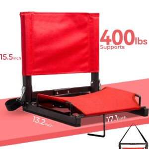 Ohuhu Stadium Seats with Back Support Bleacher Chairs with Backrest Portable Bleacher Seat with Shoulder Straps and Hook for Sports Events Baseball Soccer Kayak Boat, Red