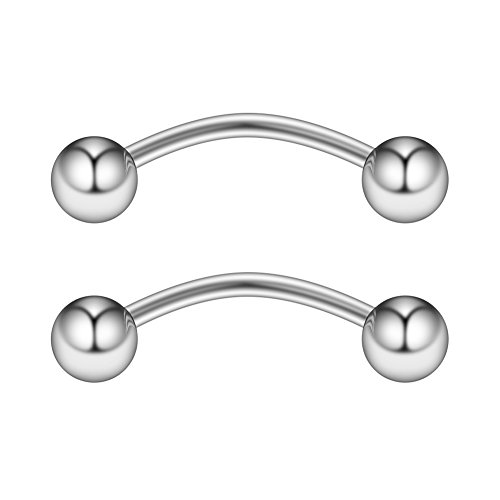 Ruifan 2PCS Tiny Eyebrow Piercing Jewelry Curved Barbell with Balls Kit Eyebrow Tragus Lip Ring 20g 20 gauge 6mm - Steel