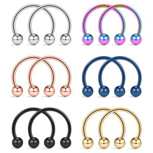 ruifan 316l surgical steel cbr horseshoe circular rings nose eyebrow tragus lip ear hoop ring piercing 20g 10mm 12pcs (mix color)