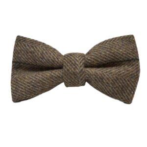 king & priory luxury peanut brown herringbone check bow tie, tweed