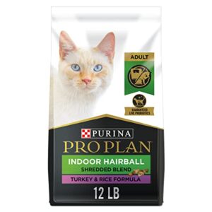 purina pro plan hairball management, indoor cat food, shredded blend turkey and rice formula - 12 lb. bag