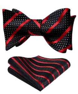 hisdern bow ties for men red bow tie self tie stripe bowtie handkerchief set adjustable formal tuxedo black polka dot bowties & pocket square wedding