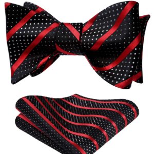 HISDERN Bow Ties for Men Red Bow Tie Self Tie Stripe Bowtie Handkerchief Set Adjustable Formal Tuxedo Black Polka Dot Bowties & Pocket Square Wedding