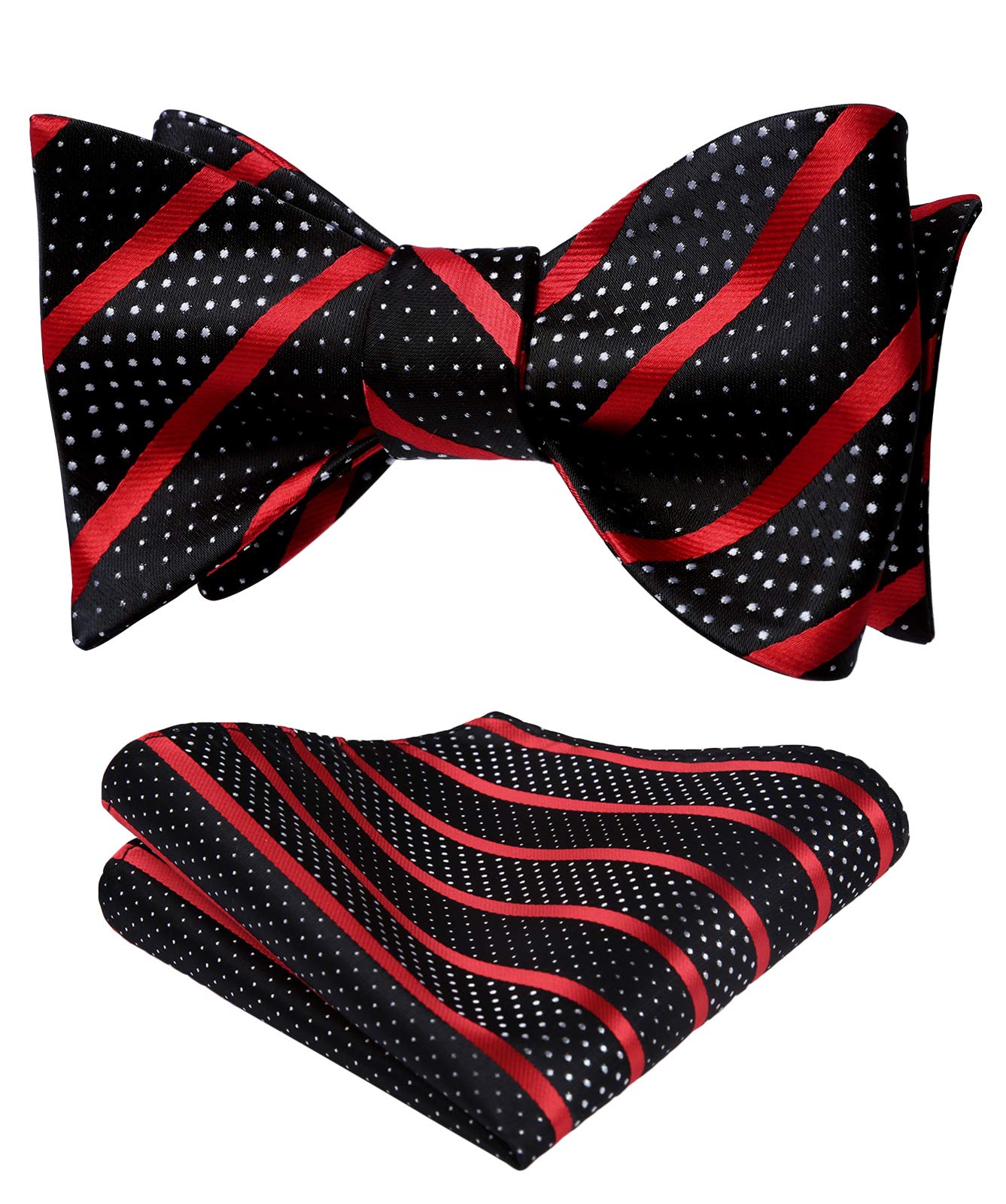 HISDERN Bow Ties for Men Red Bow Tie Self Tie Stripe Bowtie Handkerchief Set Adjustable Formal Tuxedo Black Polka Dot Bowties & Pocket Square Wedding