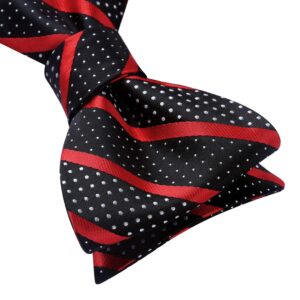 HISDERN Bow Ties for Men Red Bow Tie Self Tie Stripe Bowtie Handkerchief Set Adjustable Formal Tuxedo Black Polka Dot Bowties & Pocket Square Wedding